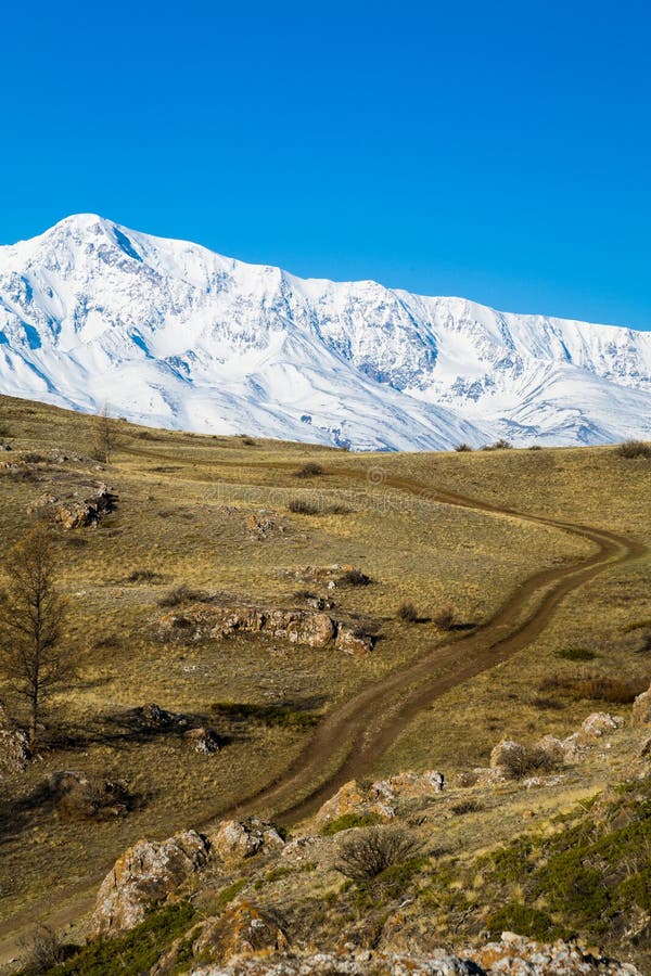 Road in the High Snow-capped Mountains. Altai Stock Photo - Image of ...