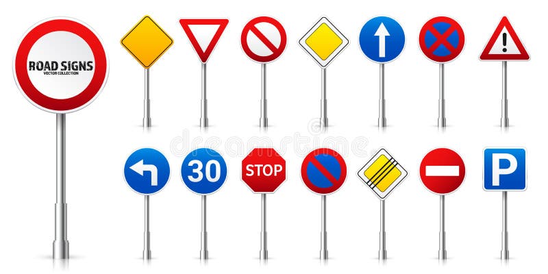 Road Highway Regulatory Signs Set. Traffic Control and Lane Usage. Stop ...