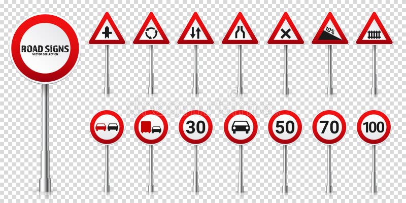 Road Highway Regulatory Signs Set. Traffic Control and Lane Usage. Stop ...