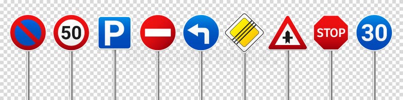 Road Highway Regulatory Signs Set. Traffic Control and Lane Usage. Stop ...