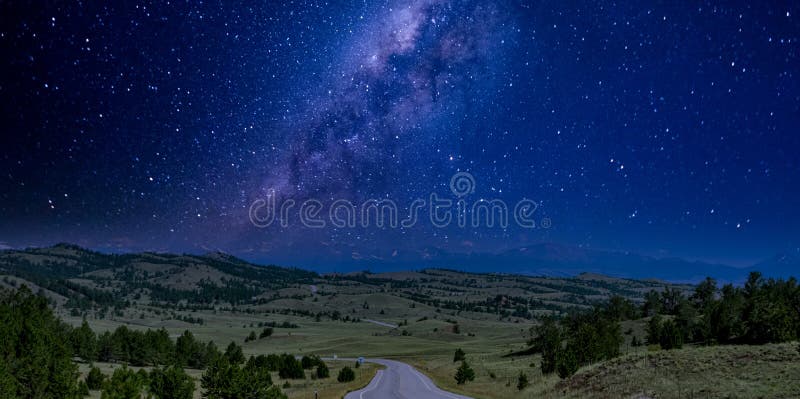 Road in the Hill Under the Starry Sky Stock Photo - Image of galaxy ...