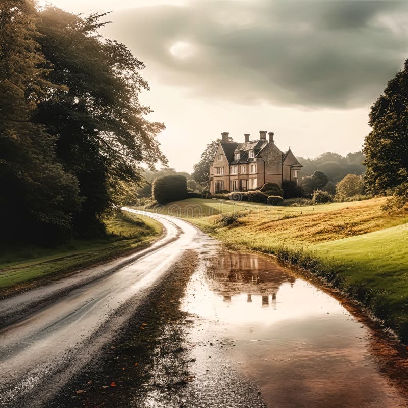 A Road with a House on the Side of it. Stock Photo - Image of light ...