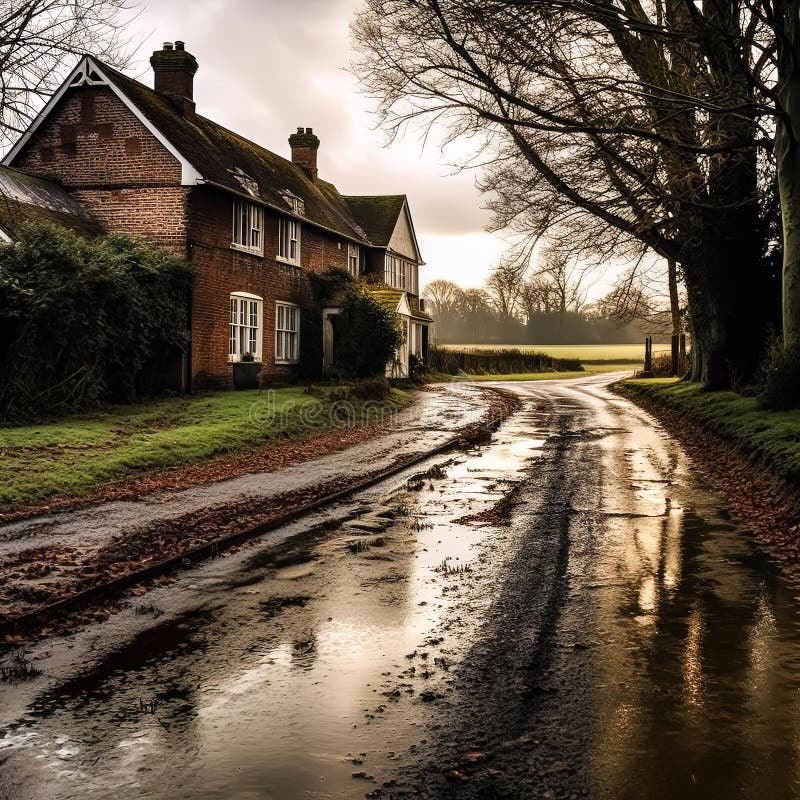 A Road with a House on the Side of it. Stock Photo - Image of trees ...