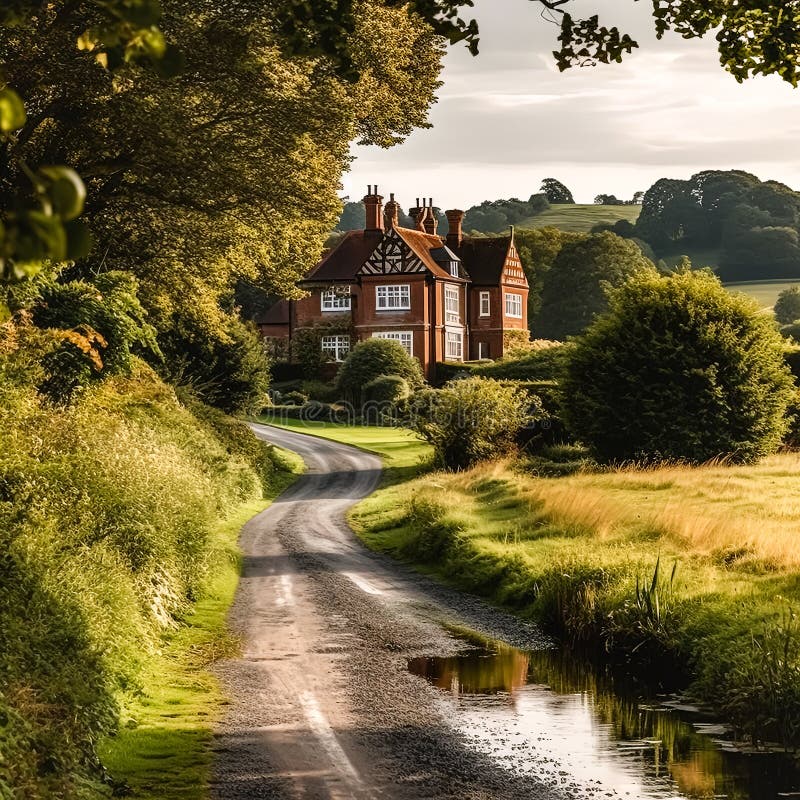 A Road with a House on the Side of it. Stock Photo - Image of trees ...