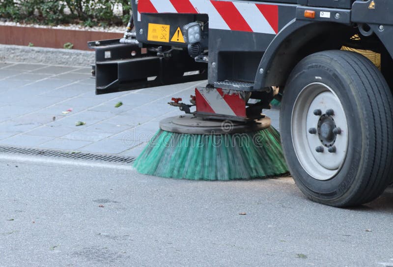 Road Hygiene Sweeping of the Road with Steel Brushes Road Stock Photo ...