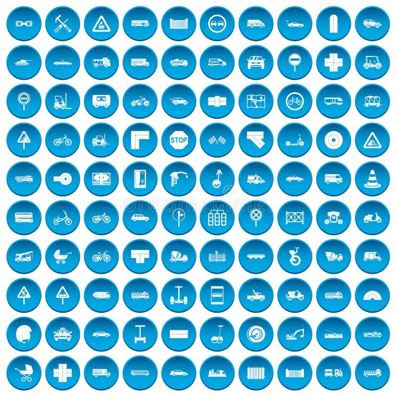 100 road icons set blue stock vector. Illustration of repair - 96548317