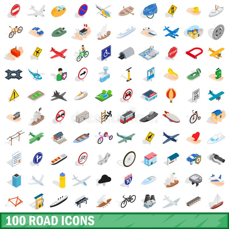100 Road Icons Set, Isometric 3d Style Stock Vector - Illustration of ...