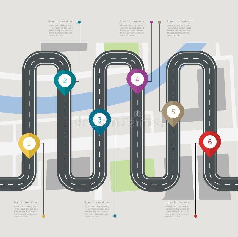 Road Infographic Timeline with Icons, Stepwise Structure Stock Vector ...