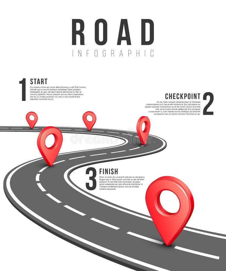 Road Map Infographic Template with 5 Pin Pointers Stock Vector ...