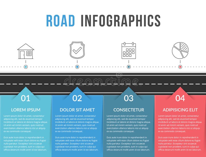 Road Infographics stock vector. Illustration of dashed - 174268560