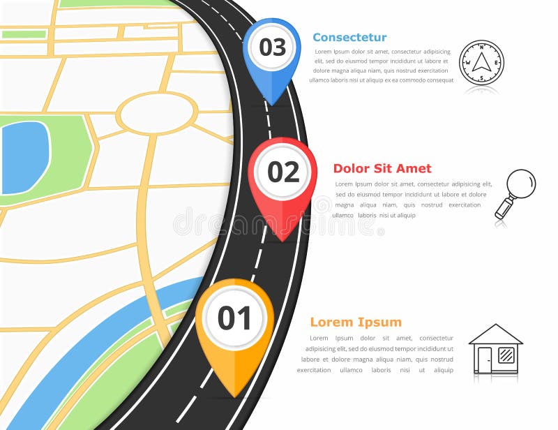 Highway Road Infographic. Street Roads Map, Gps Navigation Way Path and ...