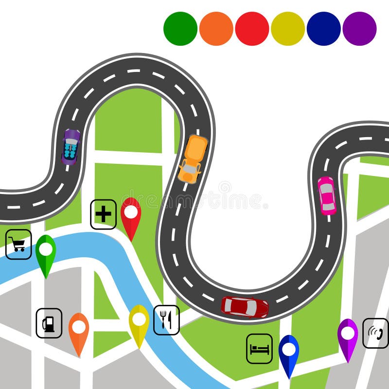Road Infographics. Winding Road with Signs. the Path Specifies the ...