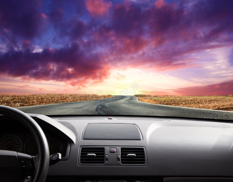 Road from inside the car stock image. Image of glow, reflection - 96878725