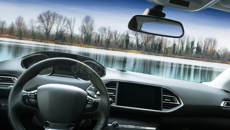 Road from inside the car stock photo. Image of reflection - 96967750