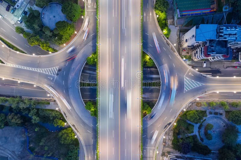 Road Interchange Closeup at Night Stock Photo - Image of aerial, small ...