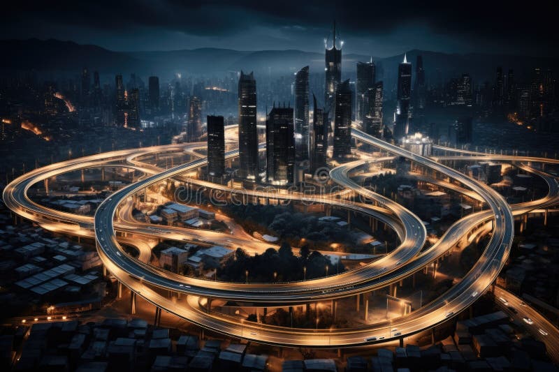 Road Interchange in the Evening Stock Image - Image of urban, system ...