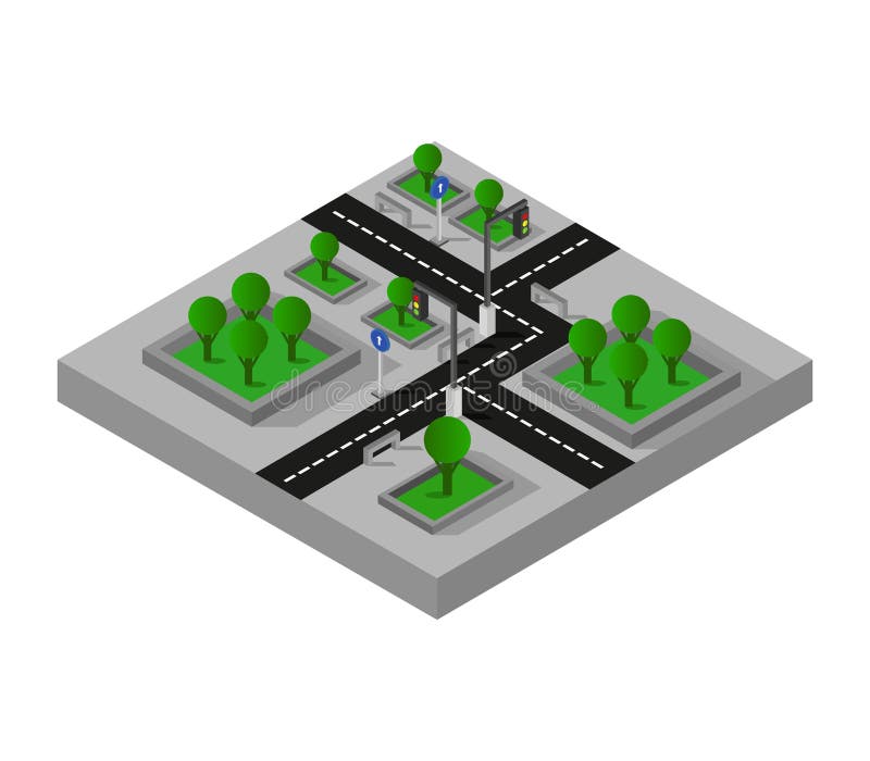 Road Intersection Isometric Icon Illustrated in Vector on White ...