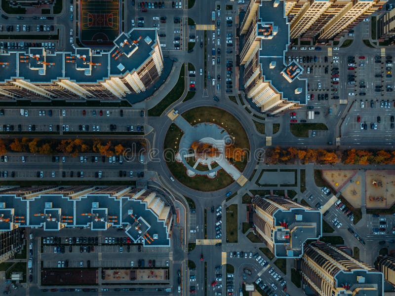 Road Intersection in Modern Residential Area in Voronezh, Top View ...