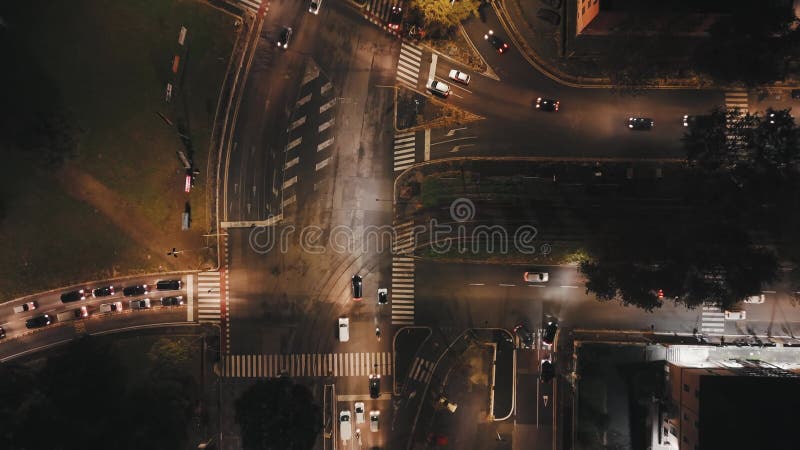 Road Intersection at Night from a Bird S Eye View Stock Footage - Video ...