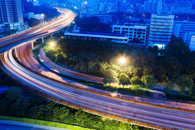 Road Junction with Blurred Colorful Lines Stock Photo - Image of ...
