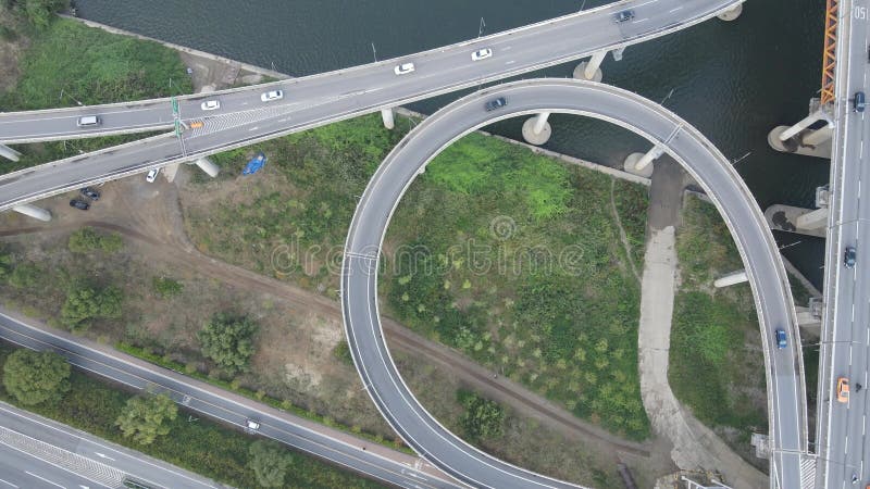 Road Junction and Bridge in City Top View, Aerial View. Stock Footage ...