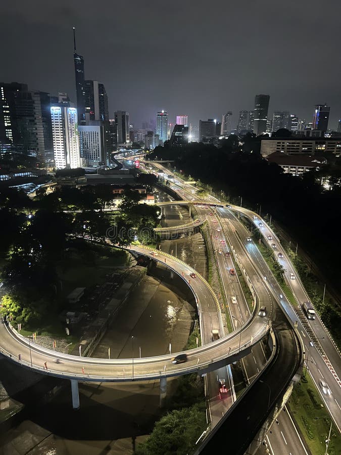 Road Junction in Kuala Lumpur, Night View of the Metropolis Editorial Image - Image of cars ...