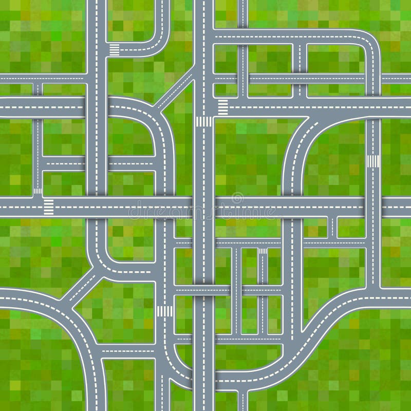 Road Junctions on Grass Background, Seamless Pattern Stock Vector ...