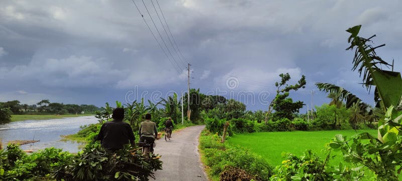 Road Lake River Agriculture and Clouds Sky Natural View, Stock Photo ...