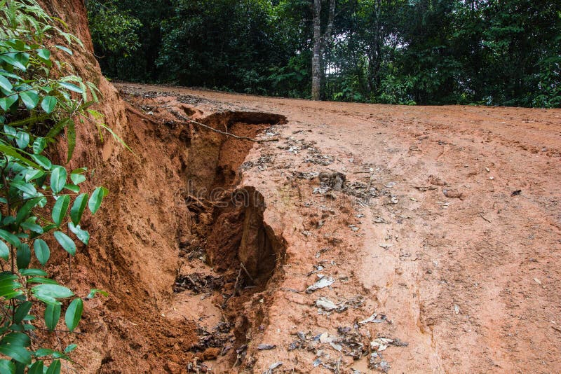 Road landslide damage editorial image. Image of damage - 42477370