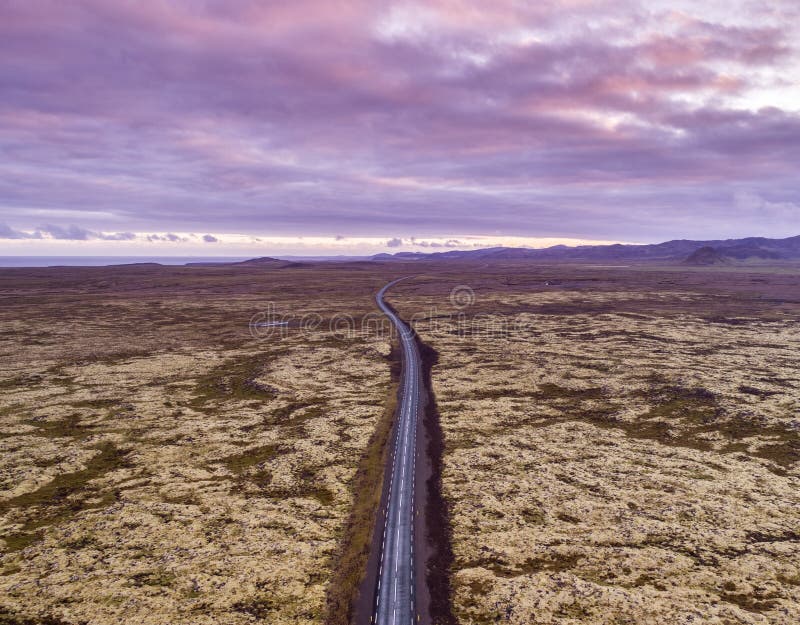 Road through the lava stock image. Image of drone, sunset - 96198077