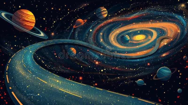 A Road Leading To the Galaxy with Planets and Stars in it, AI Stock ...