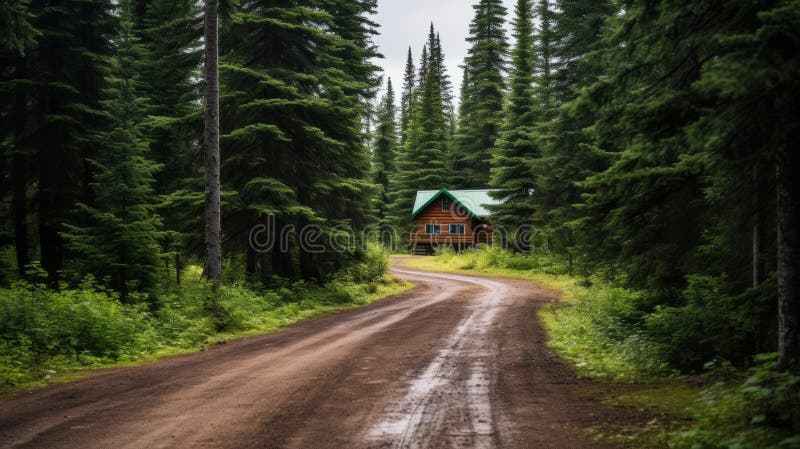 A Road Leading To a Remote Cabin in the Woods Stock Illustration ...