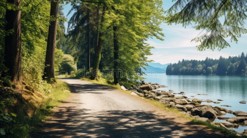 A Road Leading To a Tranquil Lakeside Retreat Stock Illustration ...