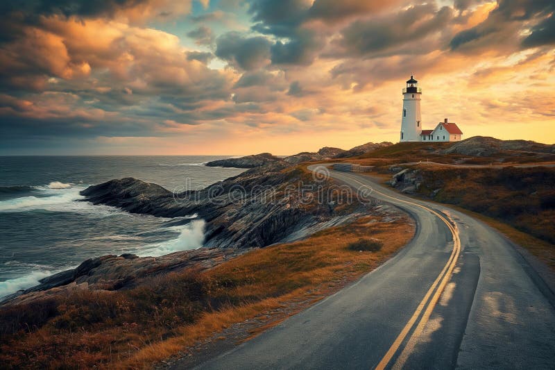 A Road with a Lighthouse in the Distance. Road To Somewhere Concept ...