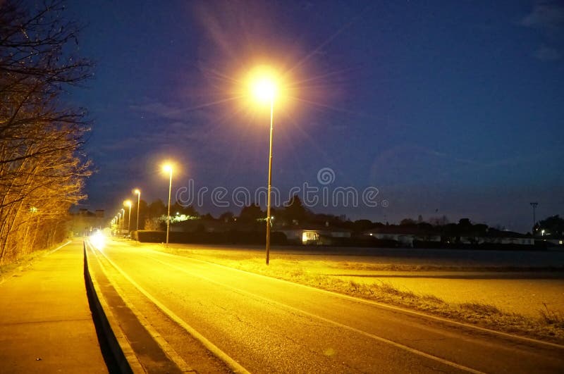 Road Lights in Night, Street Post Shadow Stock Photo - Image of line ...