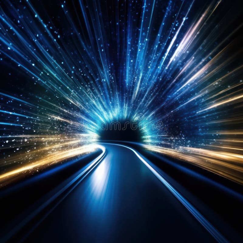 A Road with Lights and Rays of Light Stock Illustration - Illustration ...