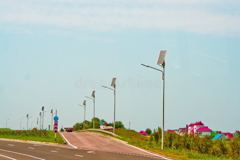 Road Lights with Solar Power Panels Stock Image - Image of outdoor ...
