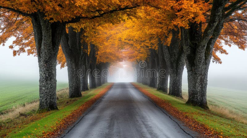 A Road Lined with Trees on Both Sides of it, AI Stock Image - Image of ...