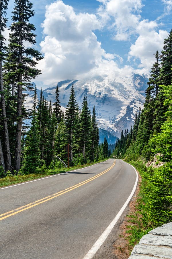 Mount Rainier and Road 4 stock photo. Image of mountain - 283437442