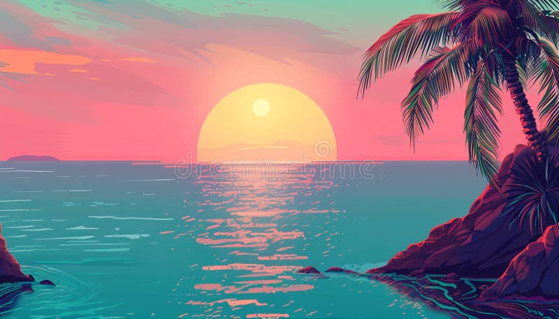 Road, the Main Street in Retro Colors on Koh Samui. Stock Illustration ...