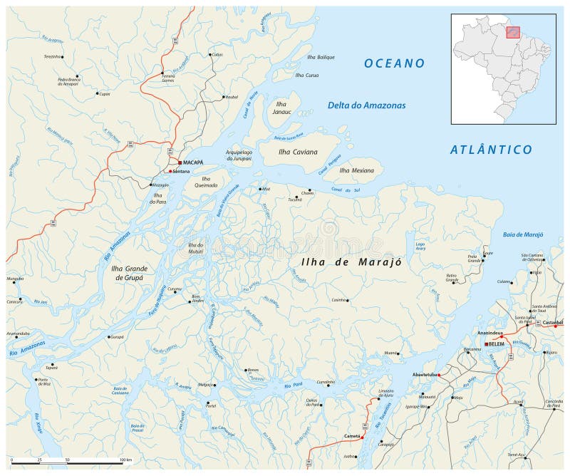 Road Map of the Amazon Delta in Brazil Stock Vector - Illustration of ...