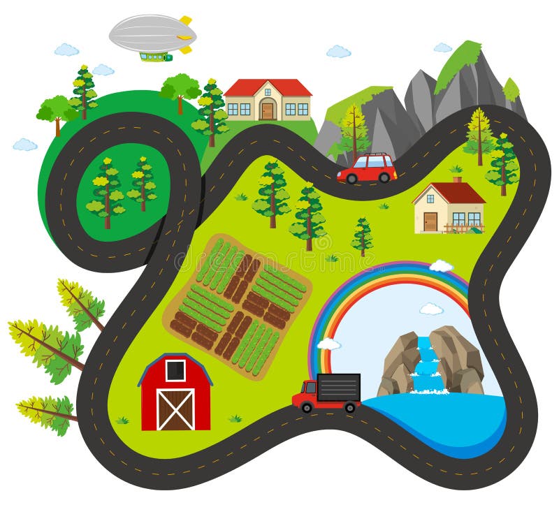 Road Map Around the Countryside Stock Vector - Illustration of outside ...