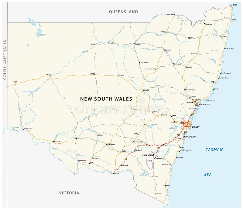 Road Map of the Australian State New South Wales Map Stock Vector ...