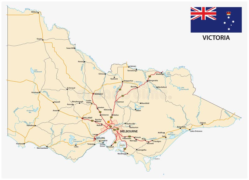 Road Map of the Australian State Victoria with Flag Stock Vector ...