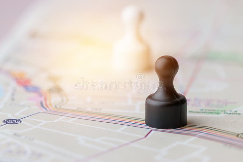 Road Map with Black Pins on Travel Destination Points on Map Way Point ...