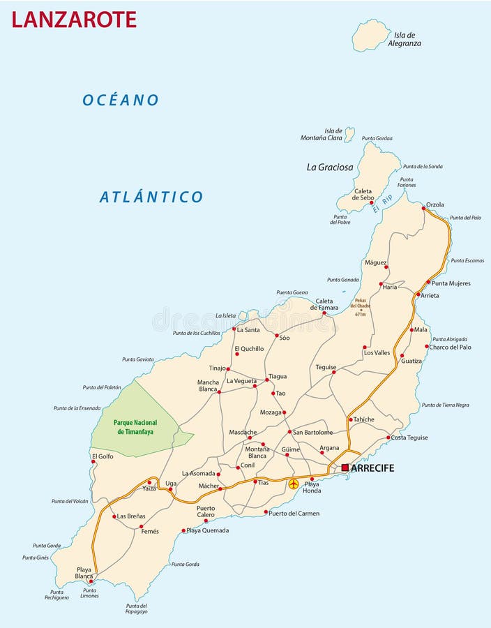 Road Map of Canary Island Lanzarote Stock Vector - Illustration of ...
