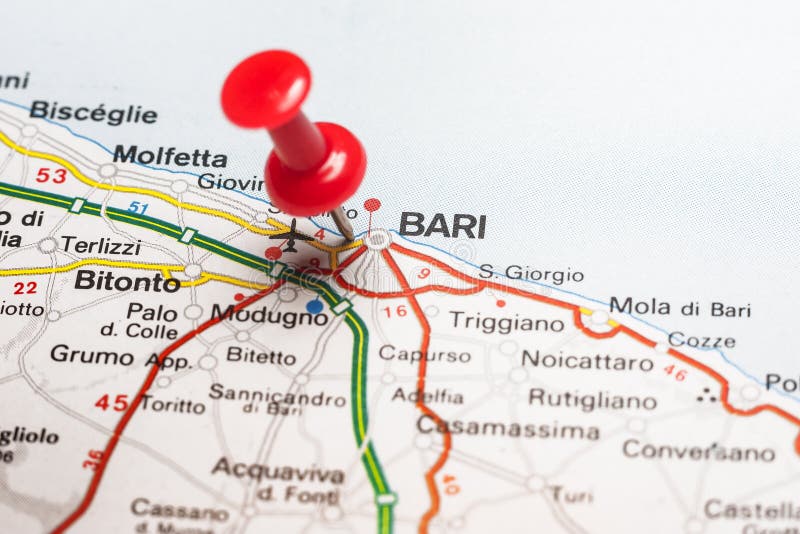 Bari Pinned on a Map of Italy Stock Image - Image of travel, guidance ...
