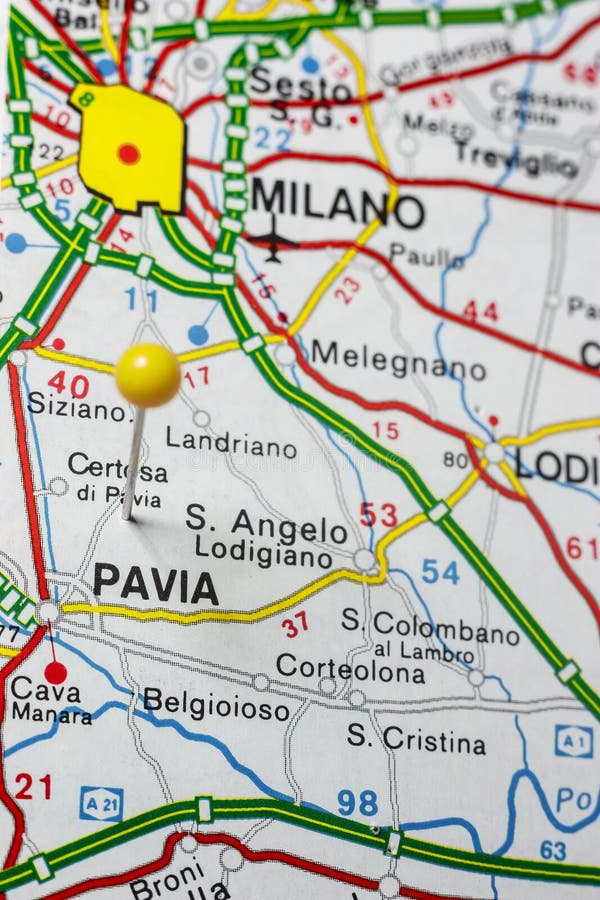 Pavia Pinned on a Map of Italy Stock Image - Image of orientation ...