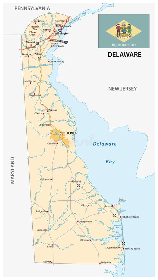 Road Map Delaware with Flag Stock Illustration - Illustration of house ...