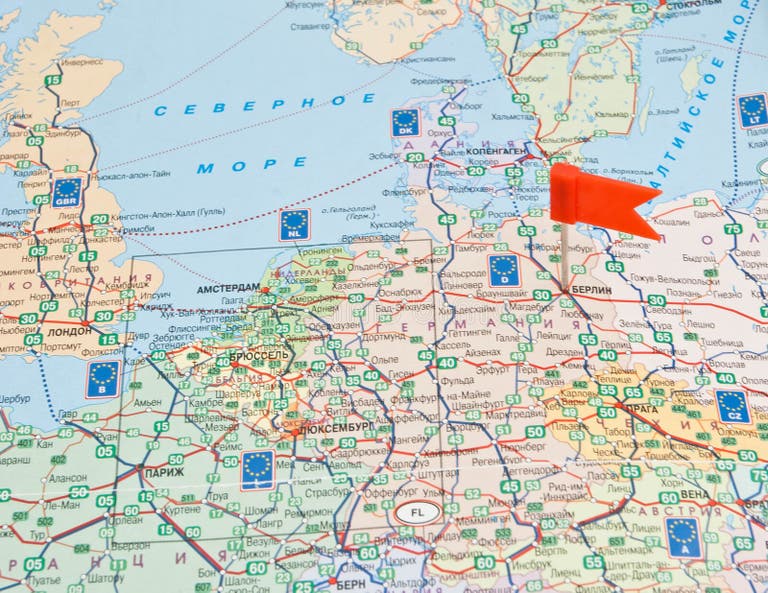 Road Map of Europe with Note about the Route Stock Photo - Image of ...